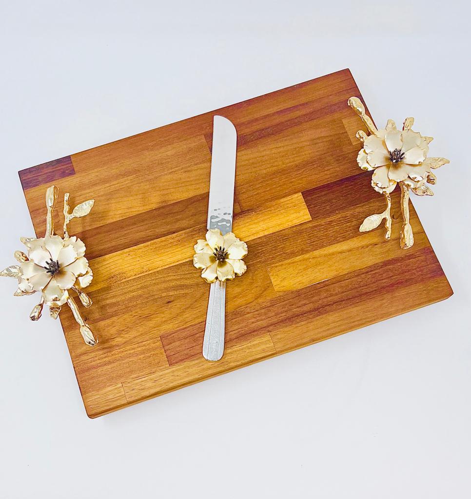 RECTANGULAR WOODEN BOARD WITH GOLDEN TONE HANDLES, MAGNOLIA COLLECTION ...