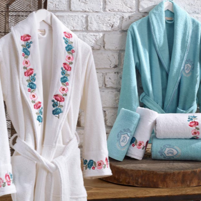 6-PIECE COTTON BATHROBE SET FOR COUPLES, VALERIA – Noble Home Gifts